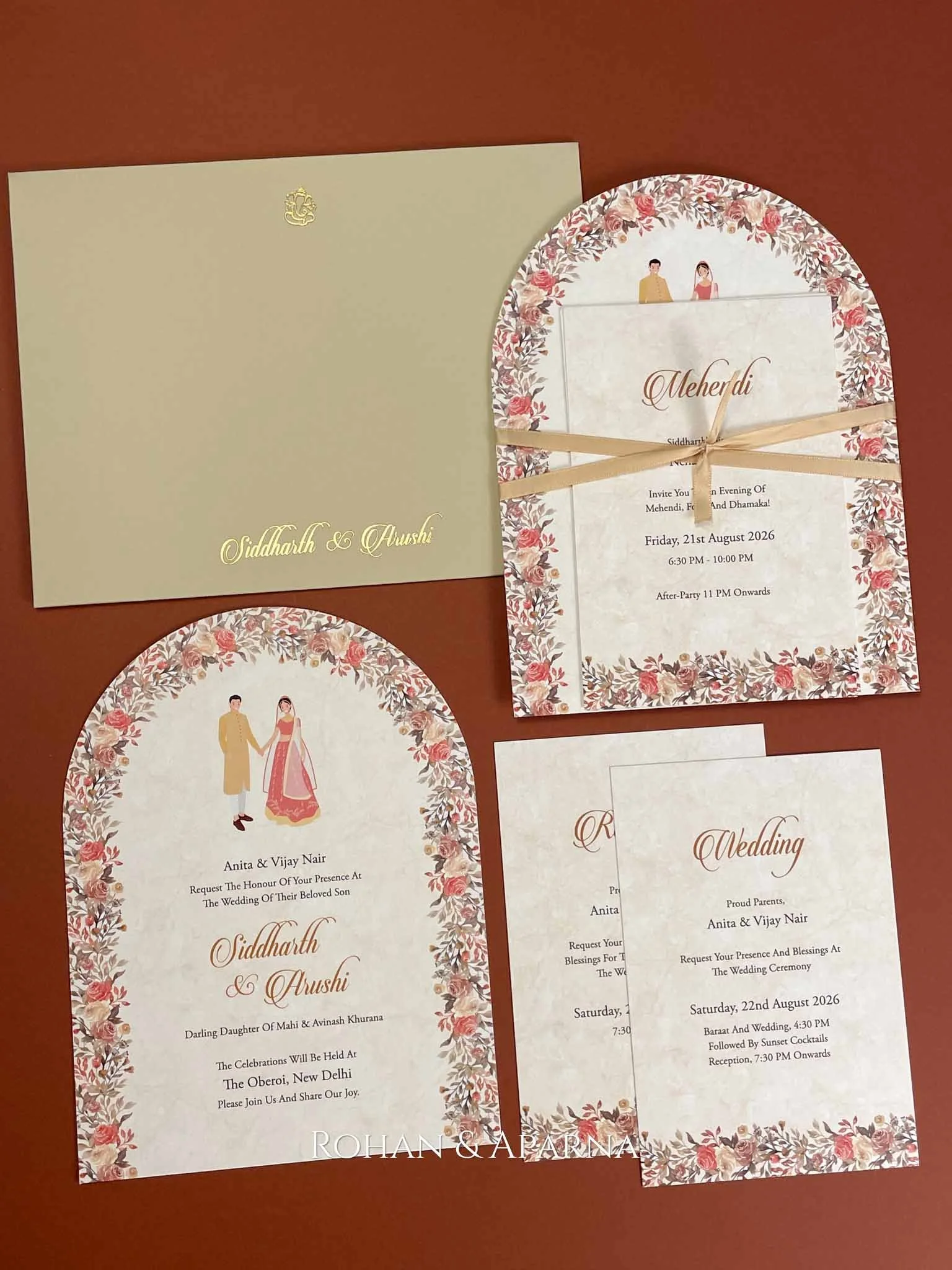Floral Gateway Arch Style Indian Wedding Invitation by Rohan & Aparna