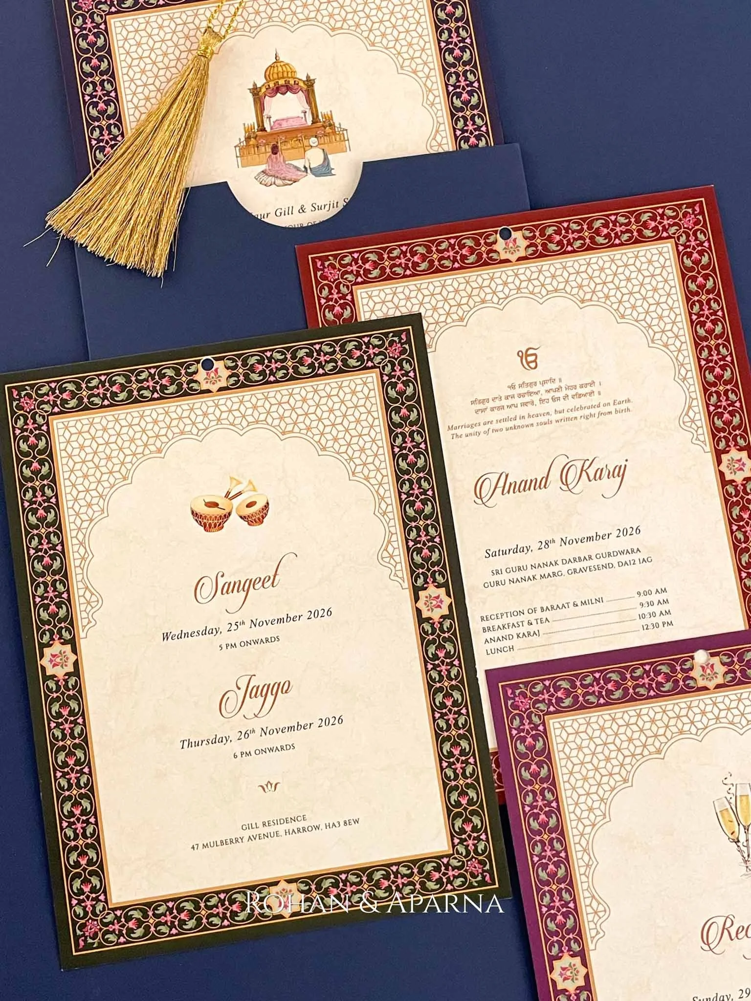 Inlay Elegance Fort with Tassel Indian Wedding Invite by Rohan & Aparna