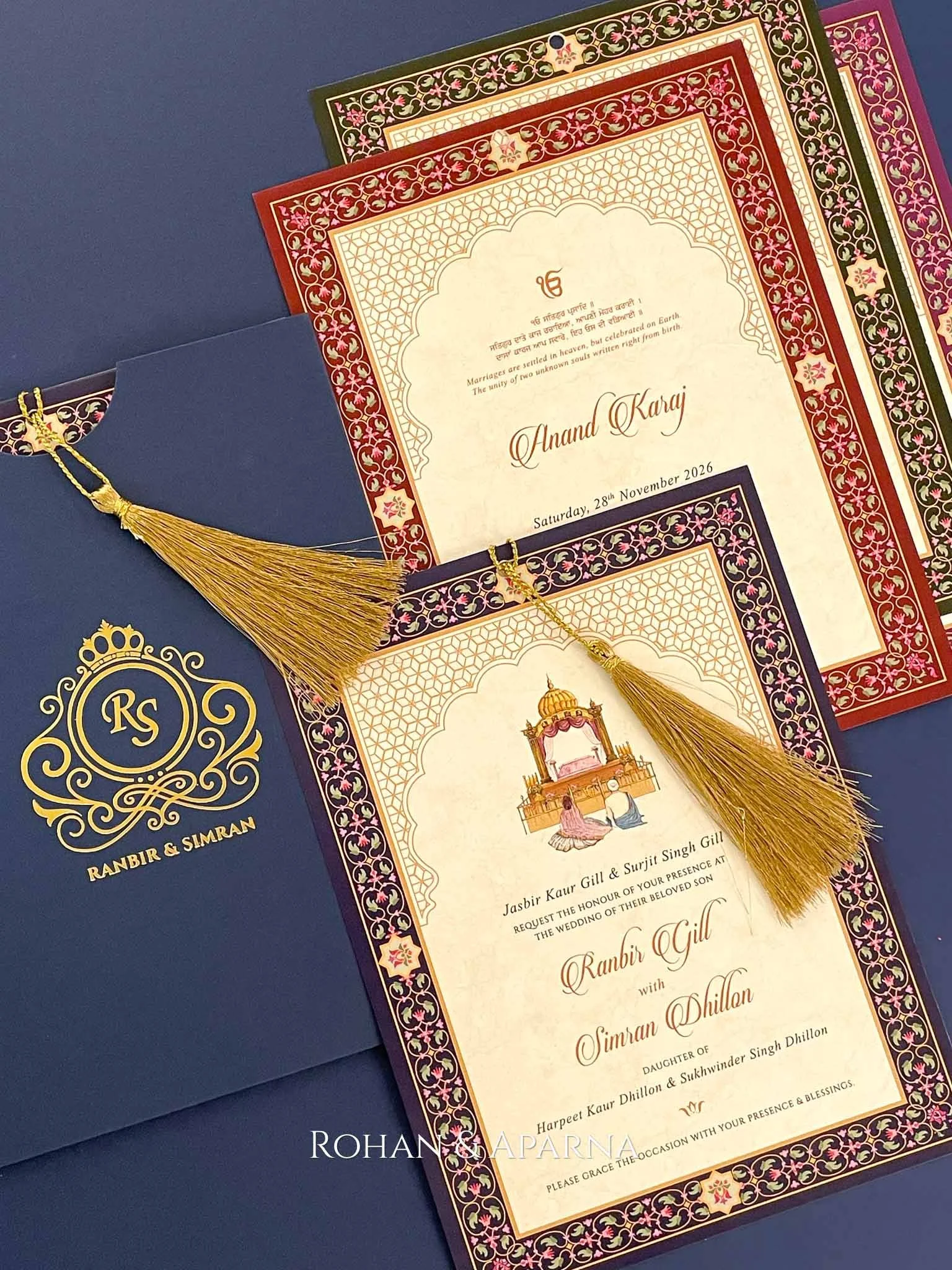 Inlay Elegance Fort with Tassel Indian Wedding Invite by Rohan & Aparna