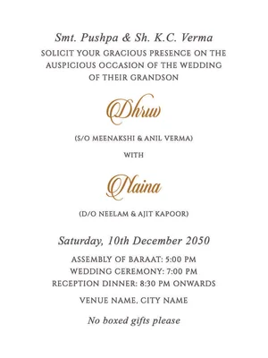 Hindu Wedding Wording Templates | Rohan & Aparna