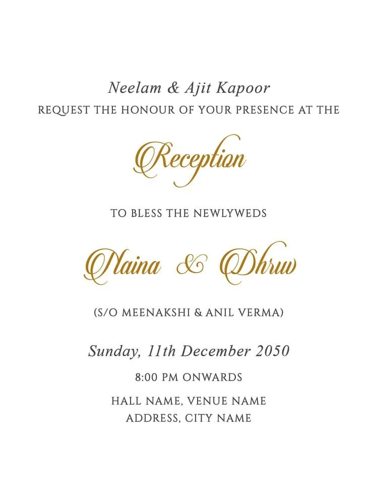 Reception Wording Templates | Rohan & Aparna
