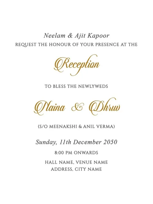 Reception Wording Templates | Rohan & Aparna