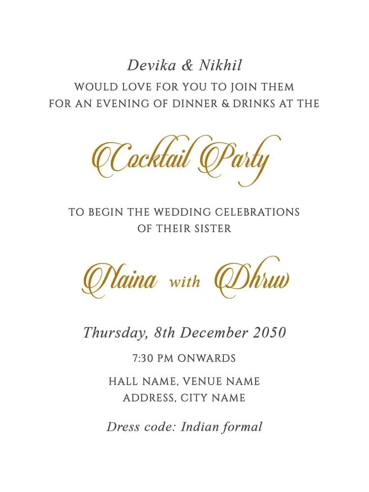 Cocktail Wording Templates | Rohan & Aparna