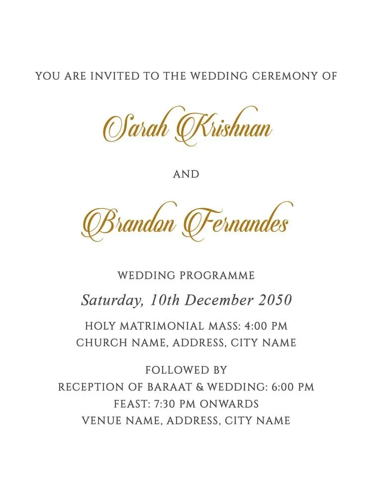 Christian Wedding Wording Templates | Rohan & Aparna