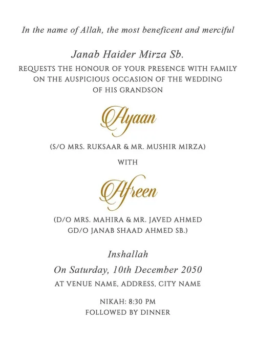 Nikah Wording Templates | Rohan & Aparna