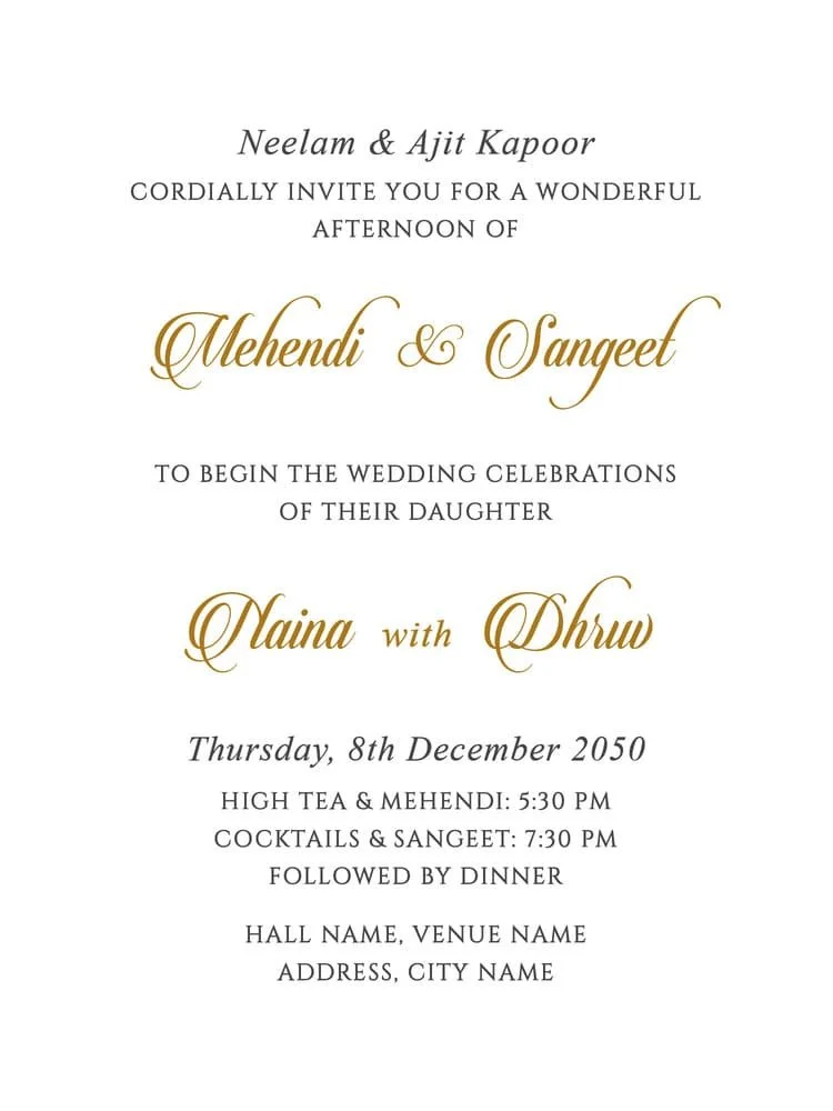 Sangeet Wording Templates | Rohan & Aparna