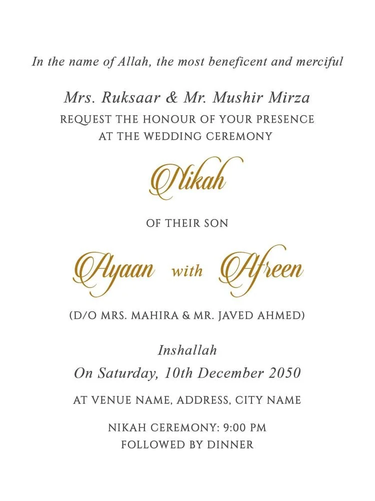 Nikah Wording Templates | Rohan & Aparna
