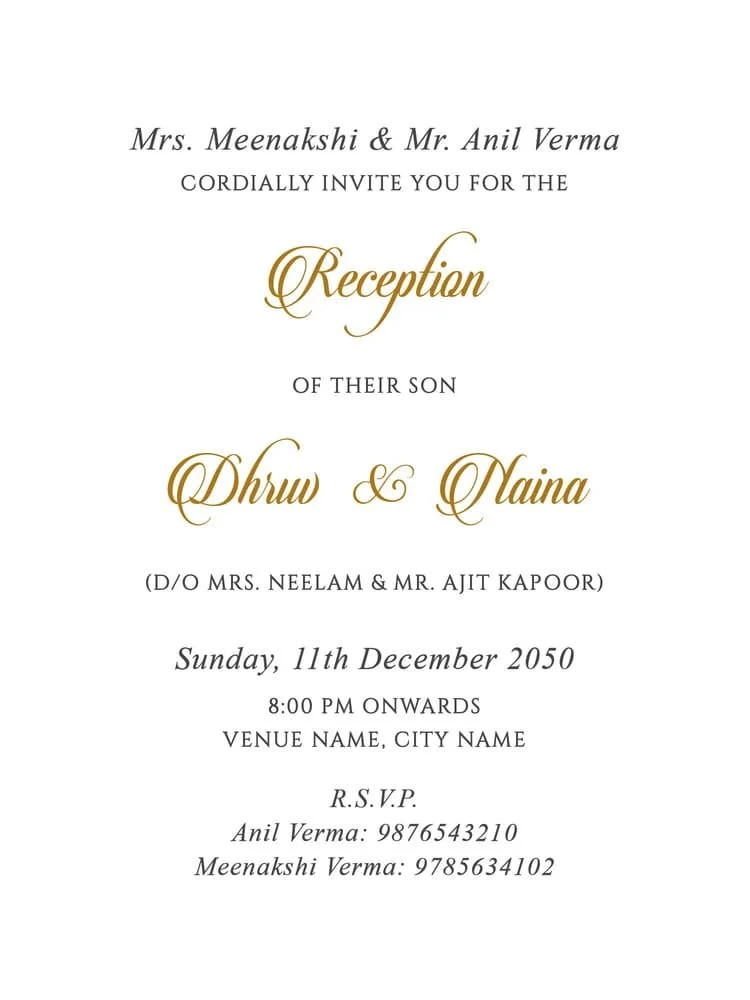 Reception Wording Templates | Rohan & Aparna