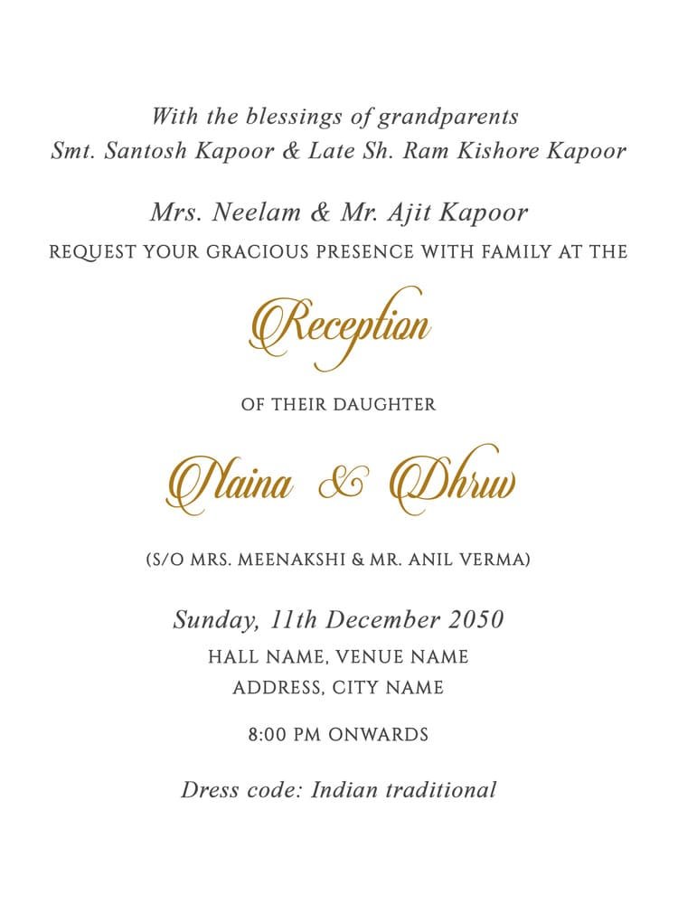 Reception Wording Templates by Rohan & Aparna Reception Wording Templates by Rohan & Aparna