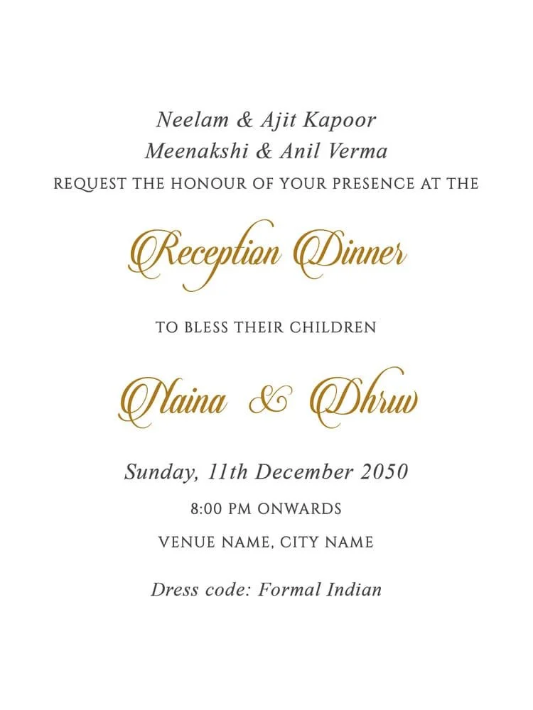 Reception Wording Templates | Rohan & Aparna