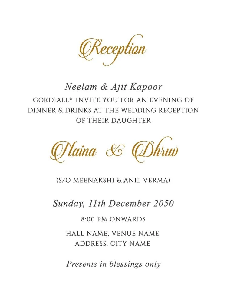 Reception Wording Templates | Rohan & Aparna