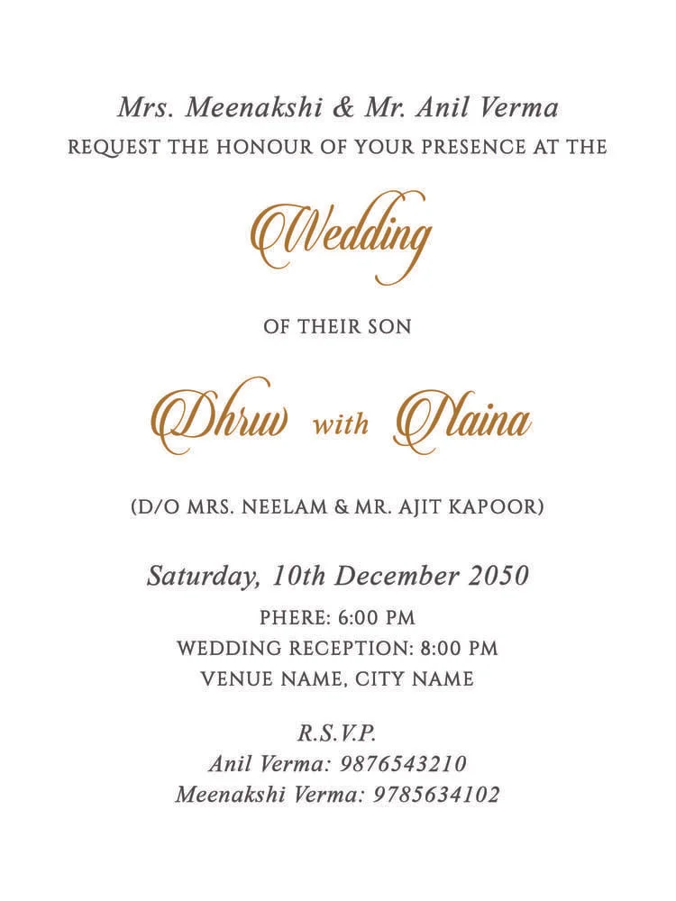 Hindu Wedding Wording Templates | Rohan & Aparna