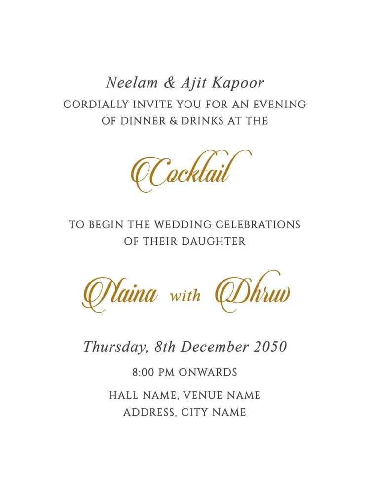 Cocktail Wording Templates | Rohan & Aparna