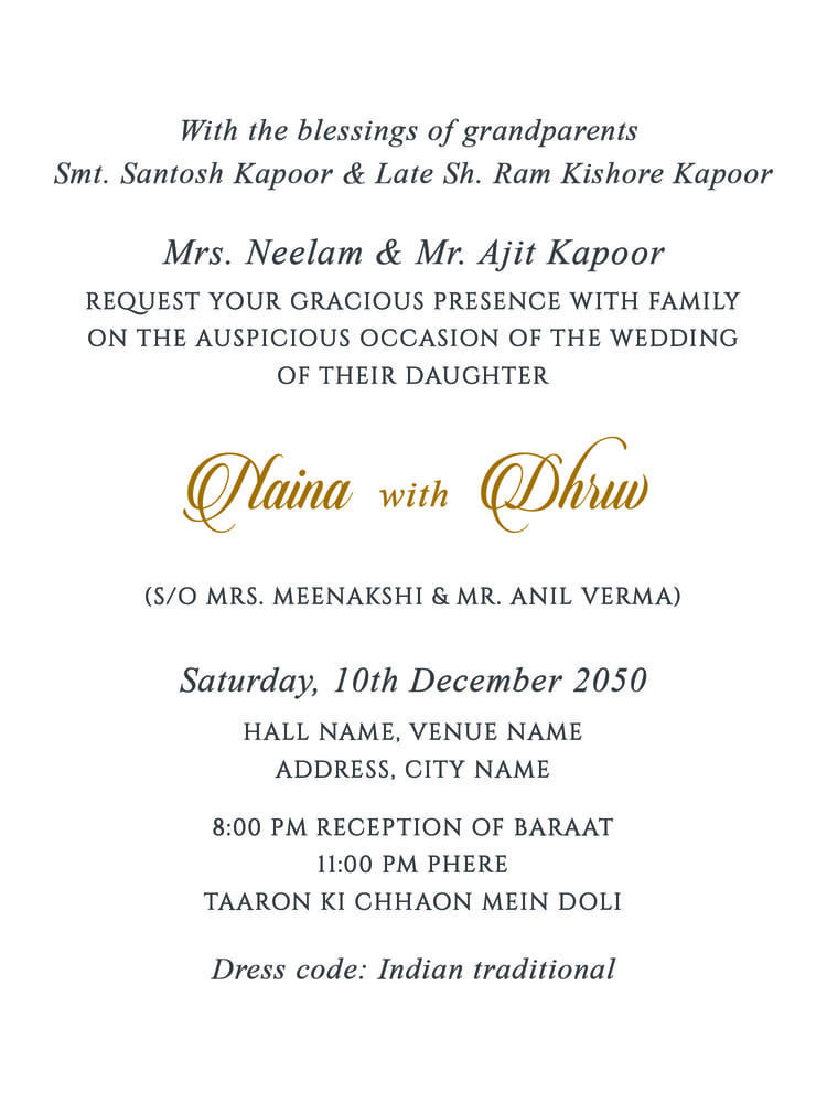 Hindu Wedding Wording Templates | Rohan & Aparna