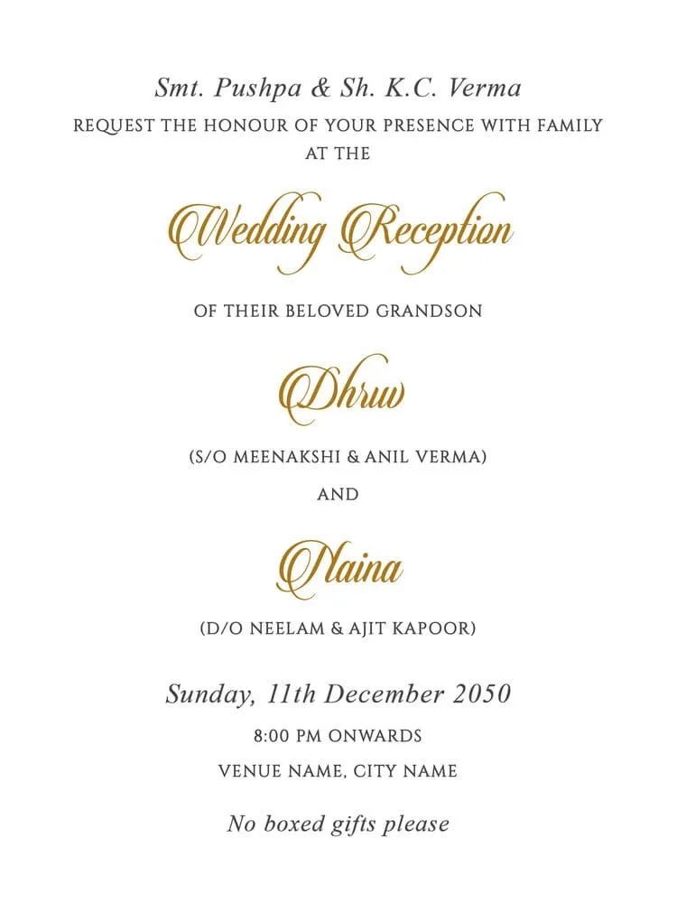 Reception Wording Templates | Rohan & Aparna