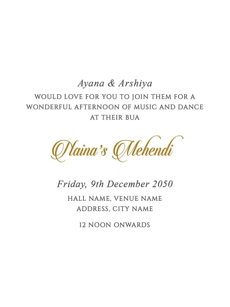 Mehendi Wording Templates | Rohan & Aparna