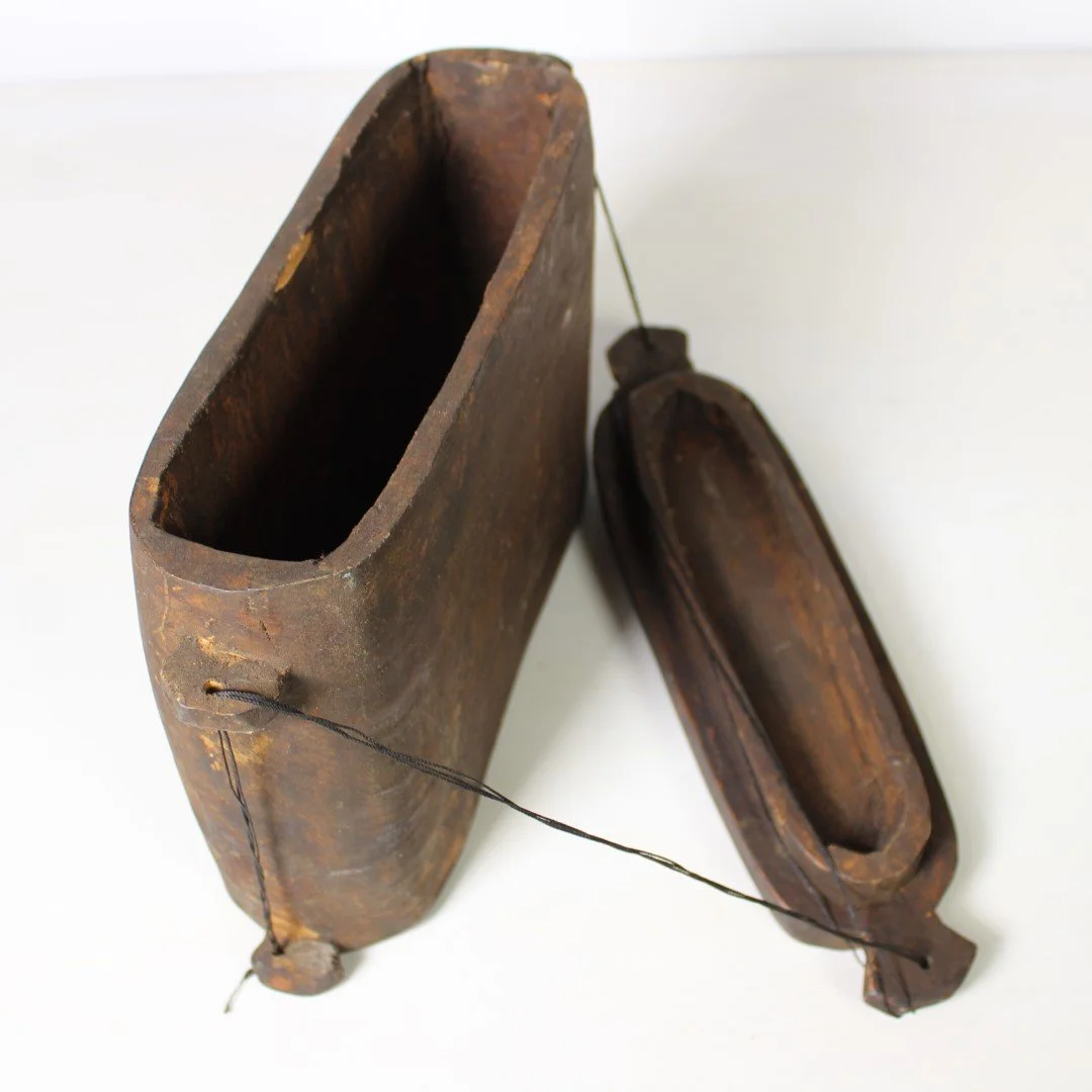 Vintage hand carved African hardwood tribal tally box