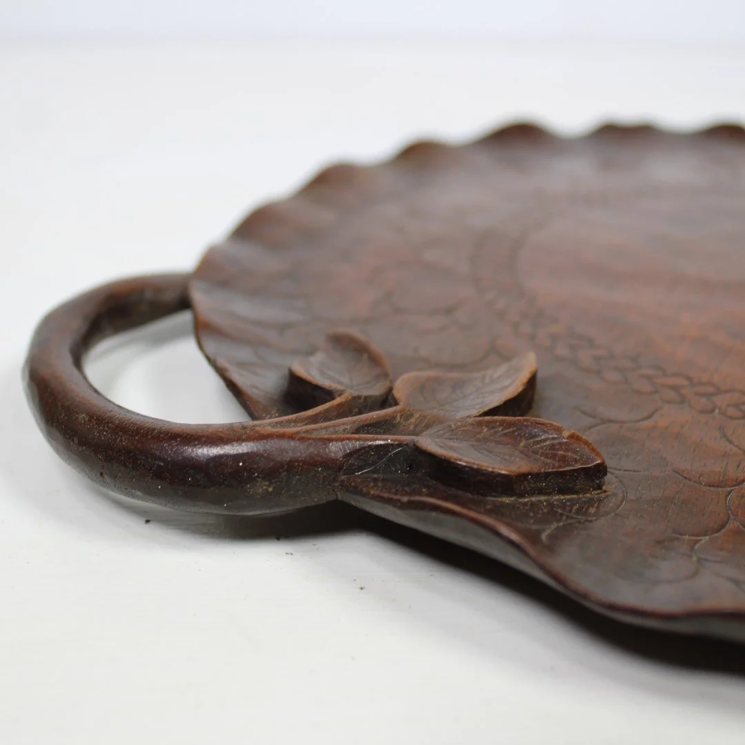 Antique Art Nouveau mahogany calling card wine glass tray