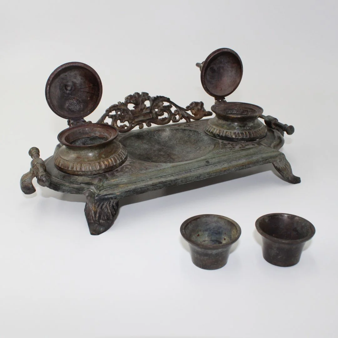Vintage desk organiser ink stand faux bronze plated
