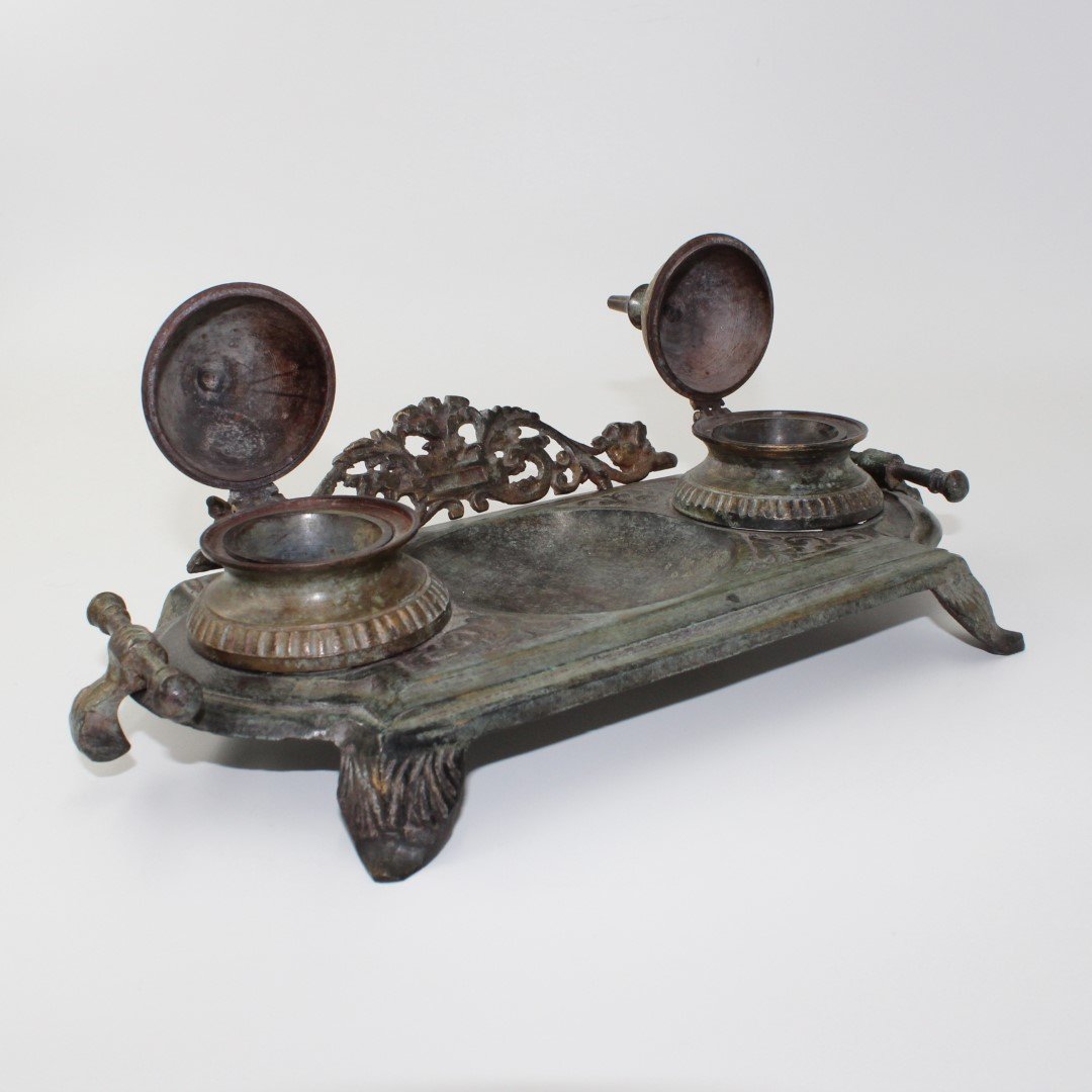 Vintage desk organiser ink stand faux bronze plated