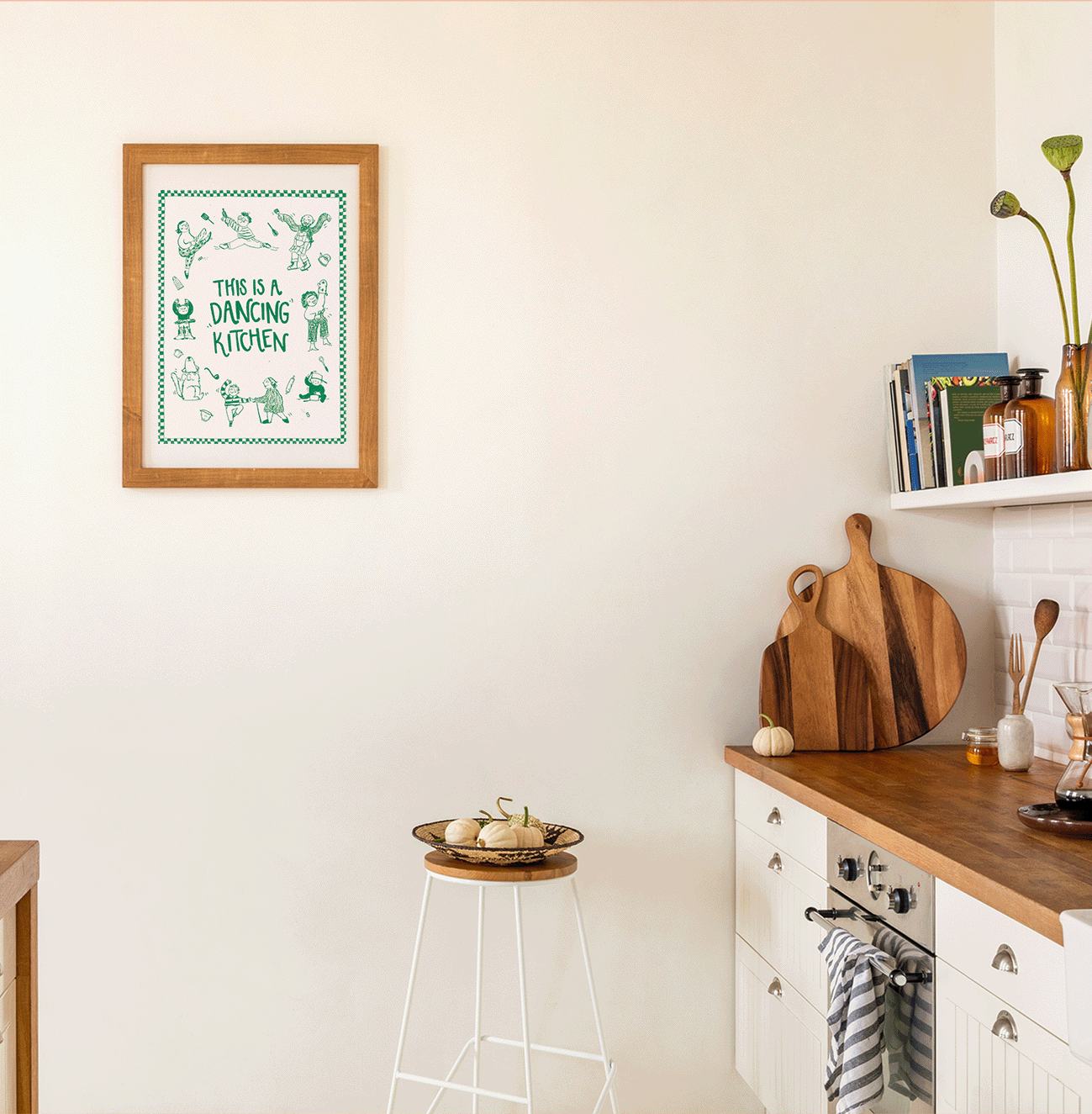 Dancing Kitchen in Blue, 11 inches x 14 inches — ella jane illustrations