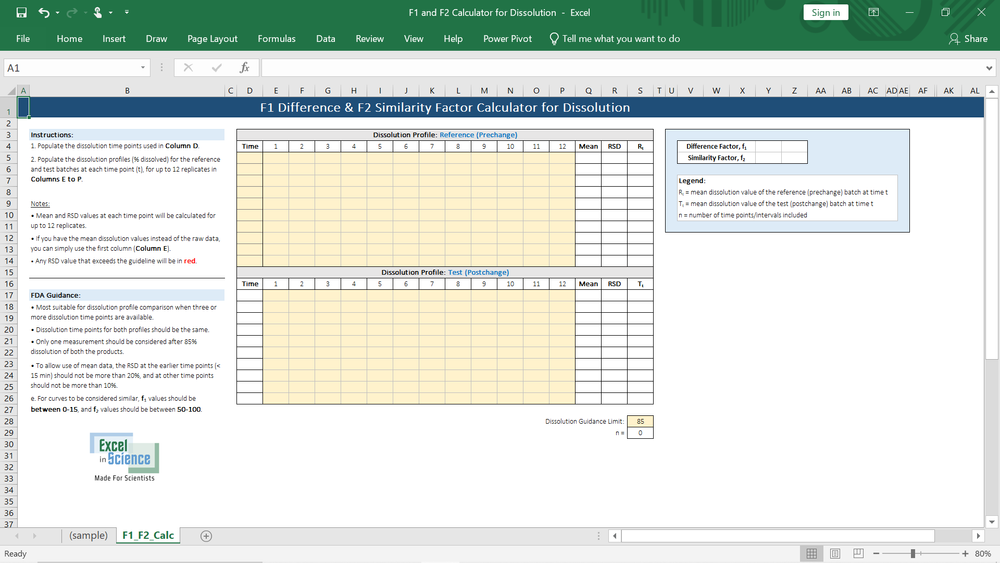 How to use the F1 and F2 dissolution calculator | Excel in Science