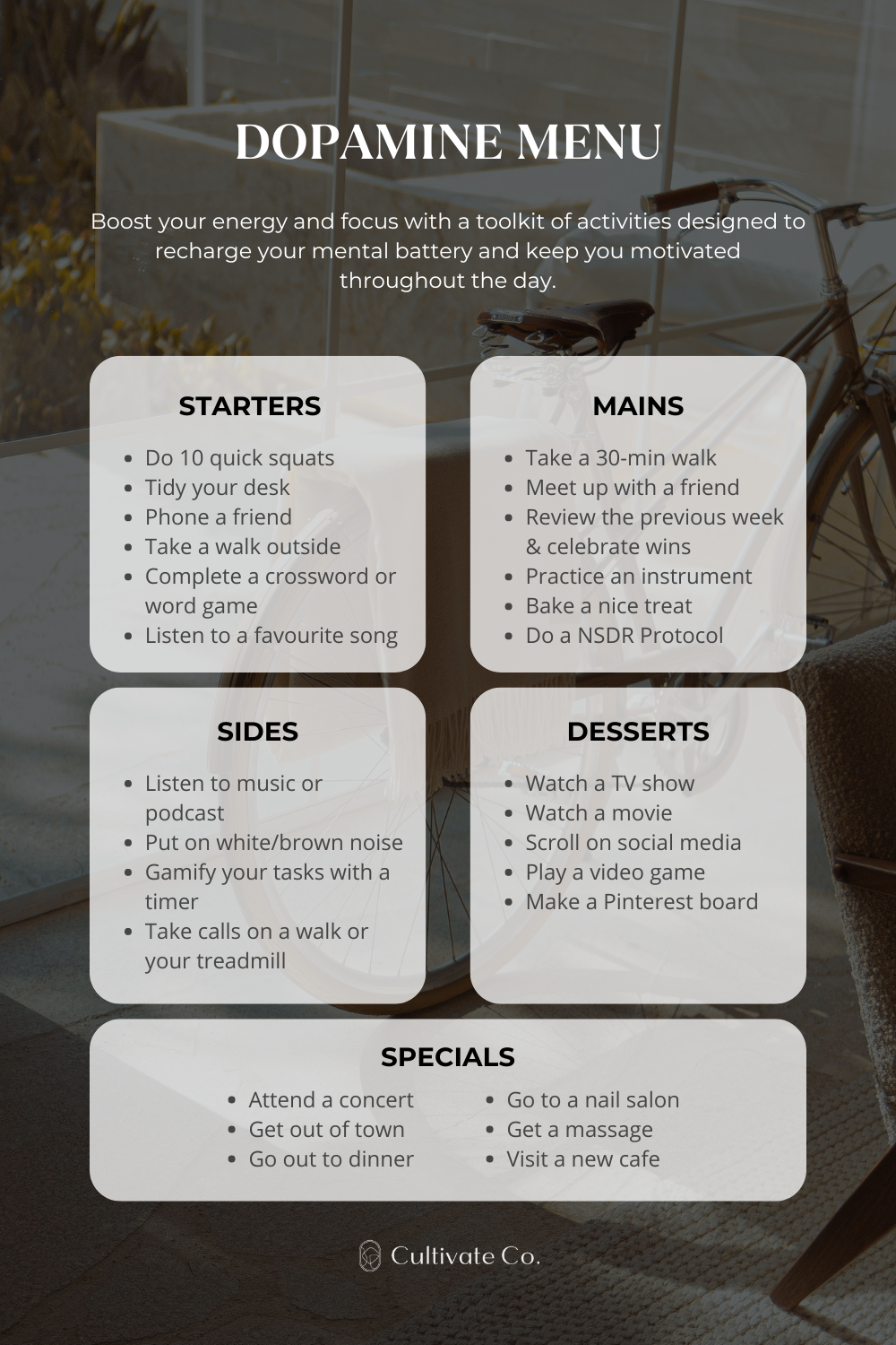 Your Dopamenu: Recharging with Purpose — Cultivate Co.