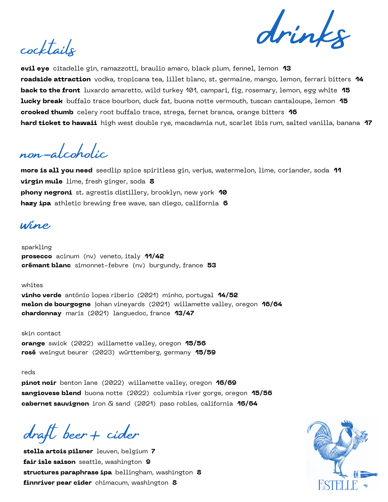 Dinner Menu — Estelle