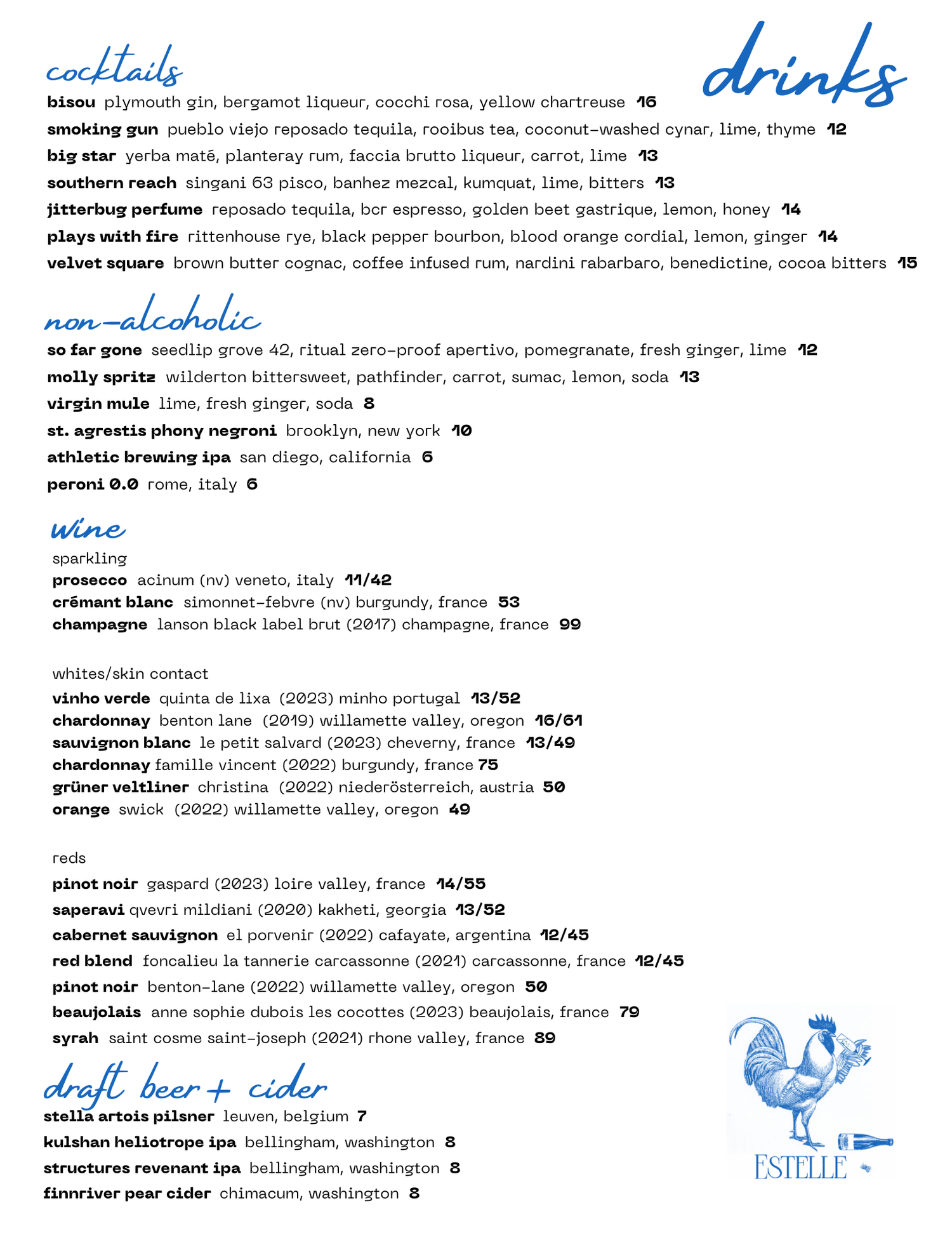 Dinner Menu — Estelle