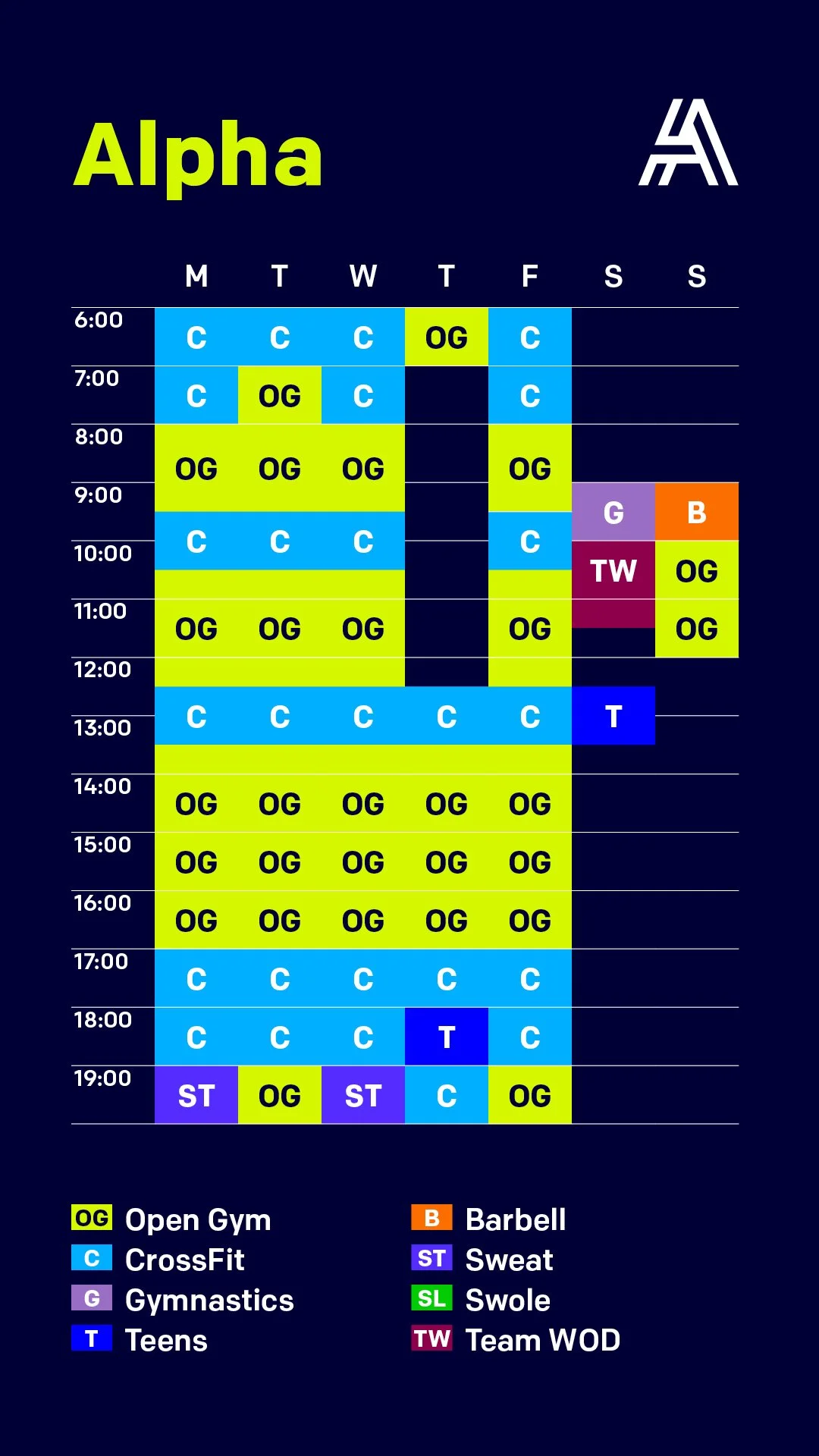 Timetable — Avenge CrossFit
