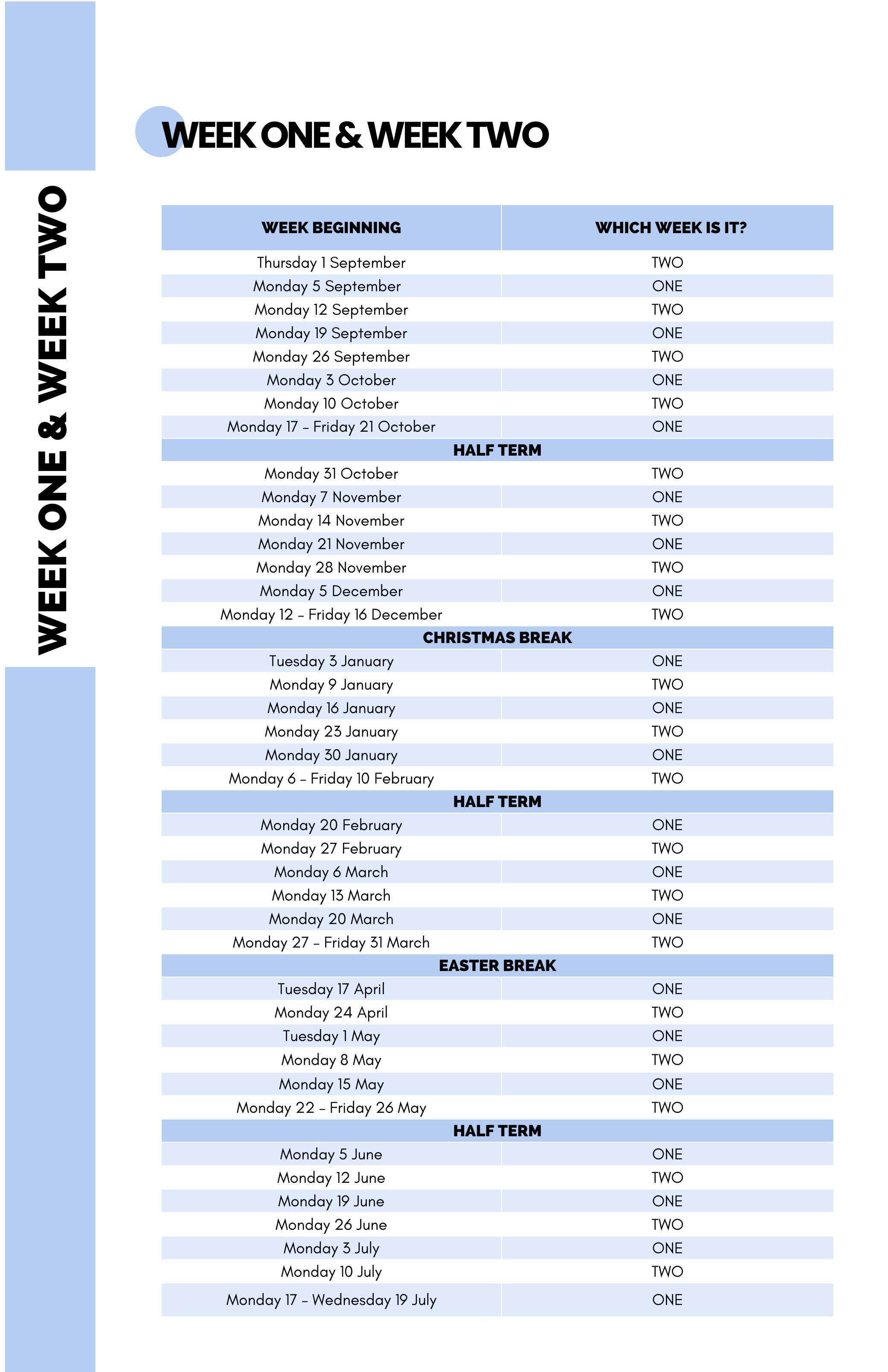 Important Dates & Timings — Tolworth Girls' School & Sixth Form