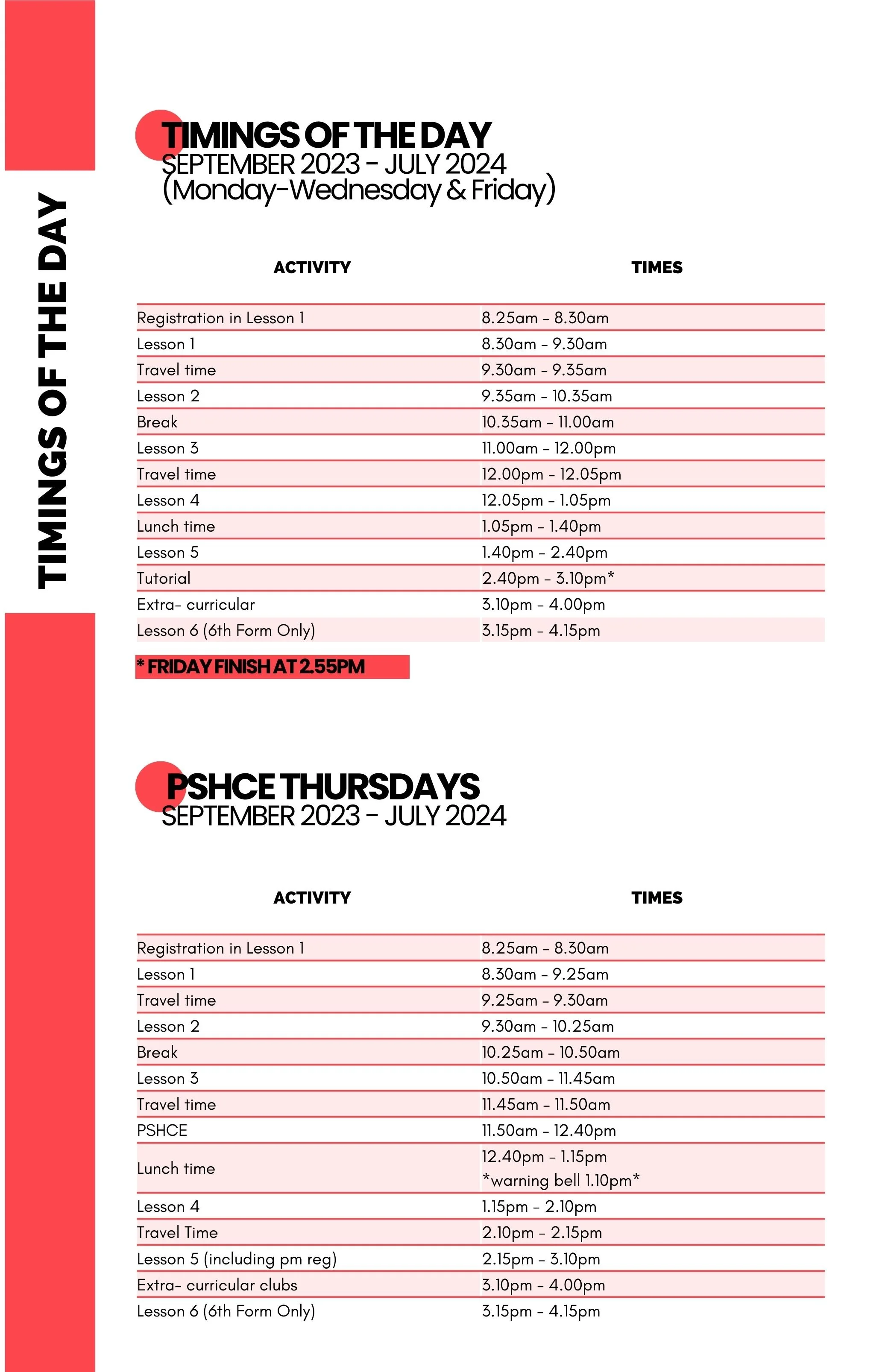 Important Dates & Timings — Tolworth Girls' School & Sixth Form