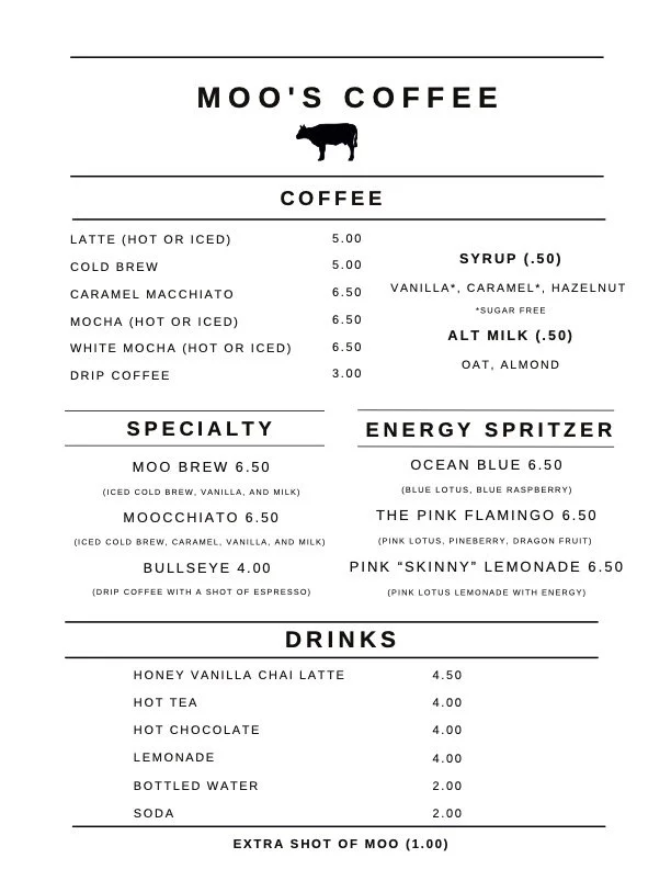 Menu — Moo's Coffee
