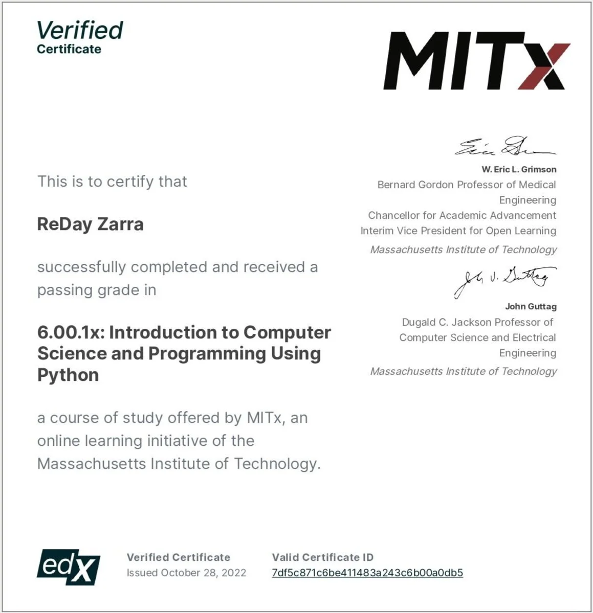 Mitx Certificate