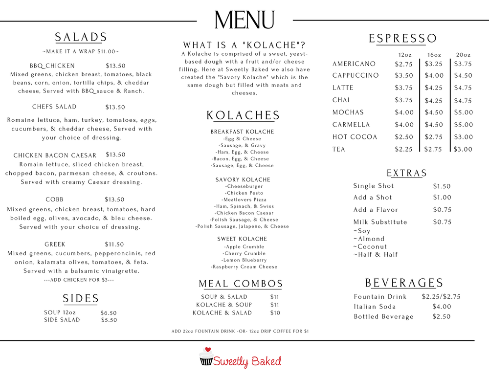 Café Menu — Sweetly Baked