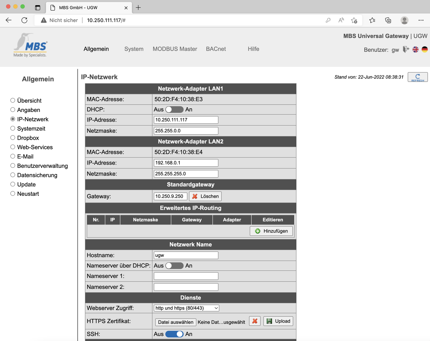 Handbuch | Universal Gateway | Benutzeroberfläche, Bedienung und ...