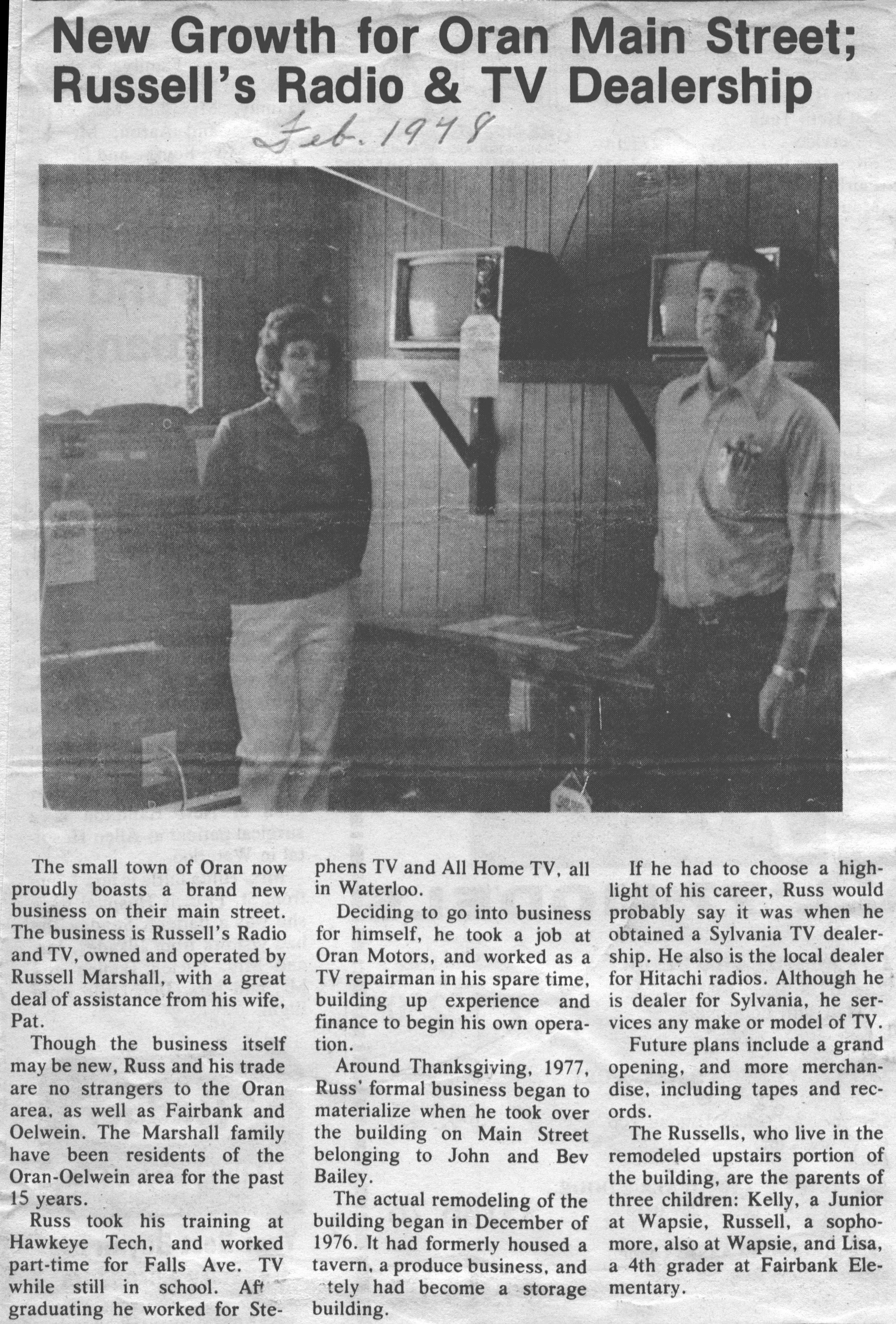 Oran Iowa Russell's Radio - TV — All About Oran