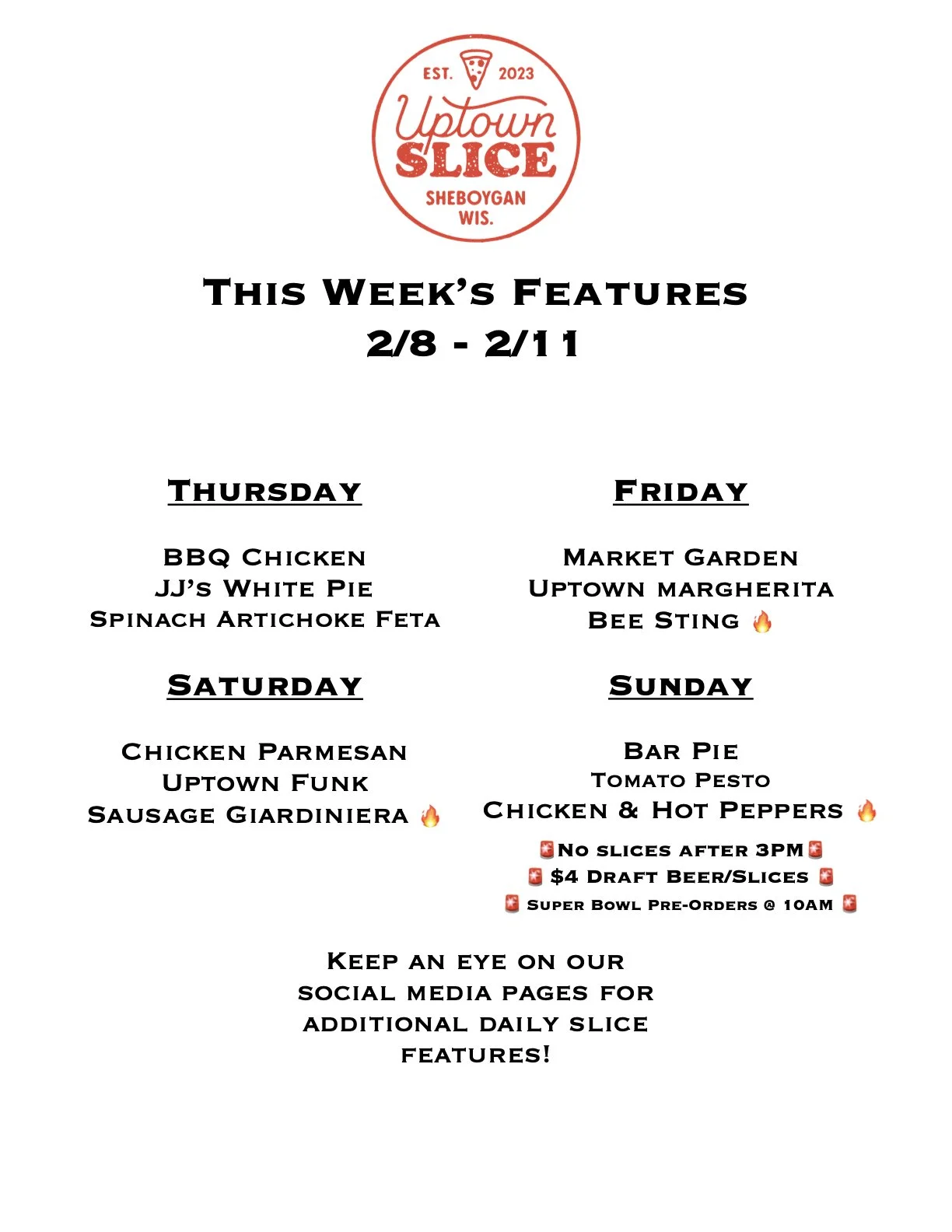 Daily Specialty Slice Features — Uptown Slice
