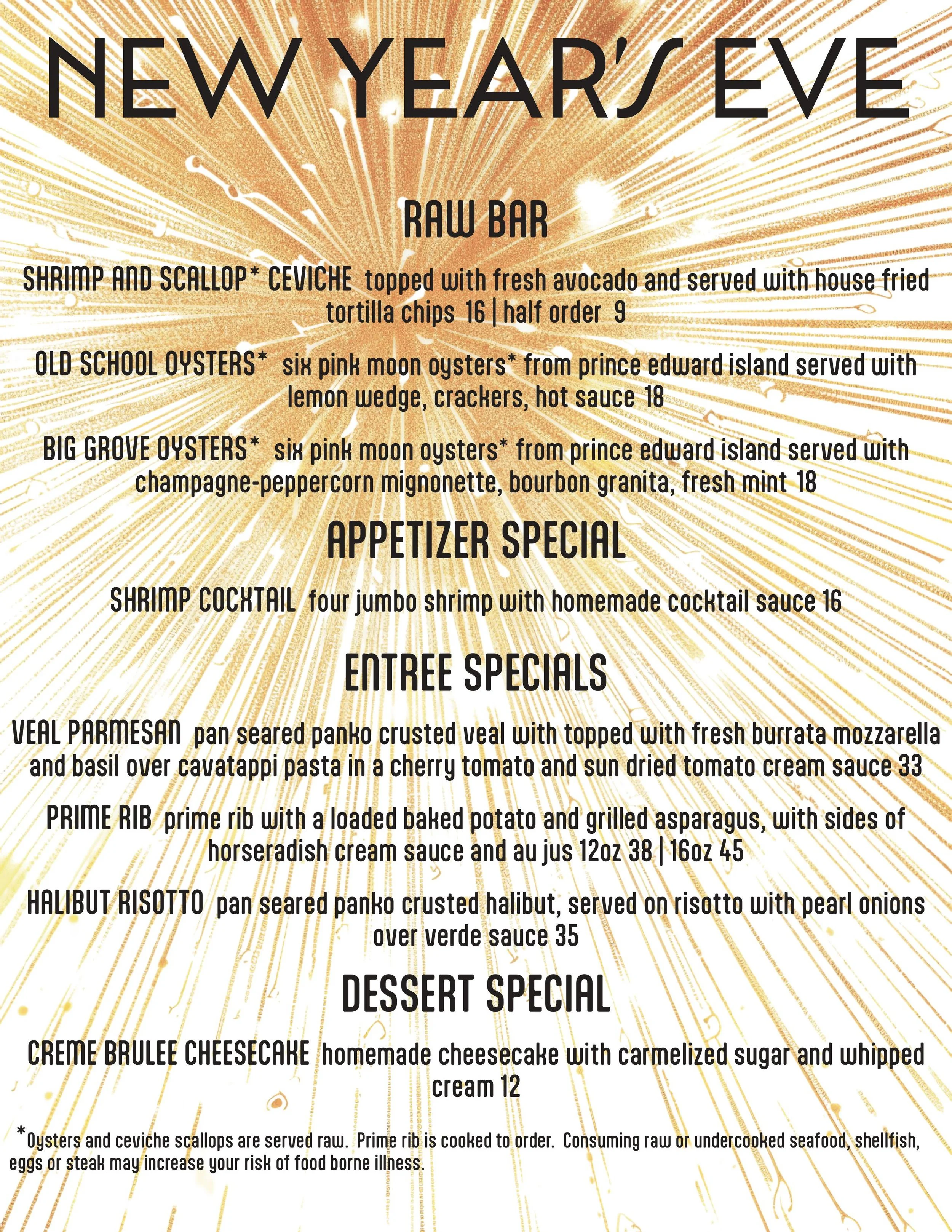 new years menus — Big Grove Tavern