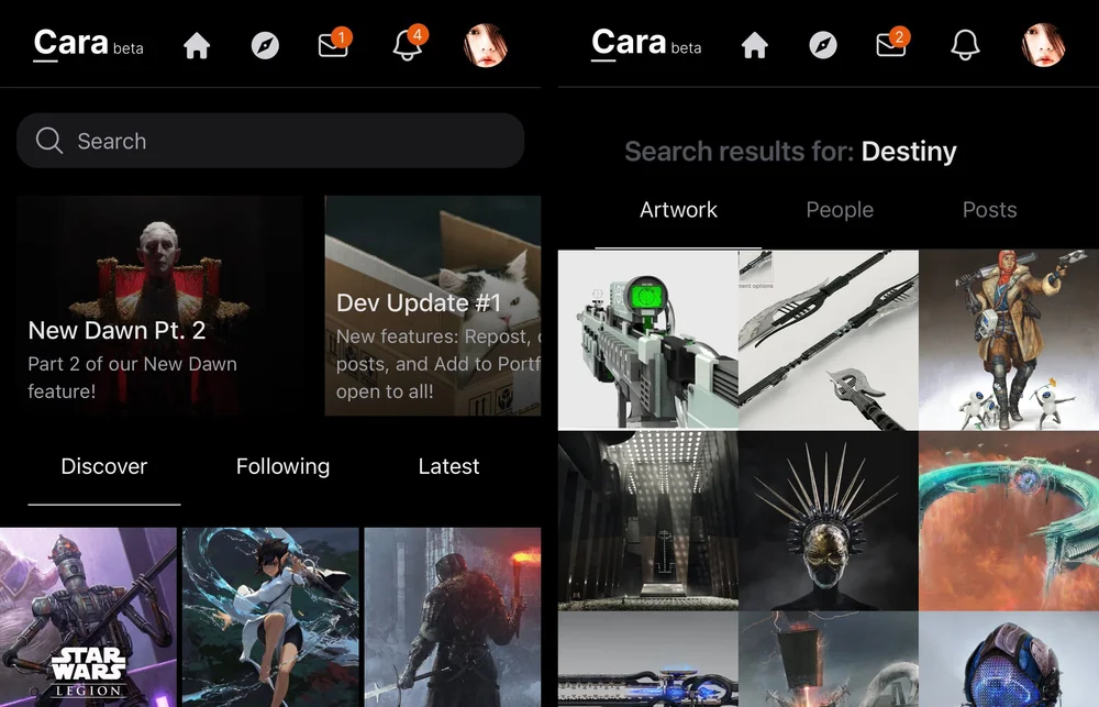 Dev Update #2 - Messages and Artwork Search! — Cara - Artist Social ...