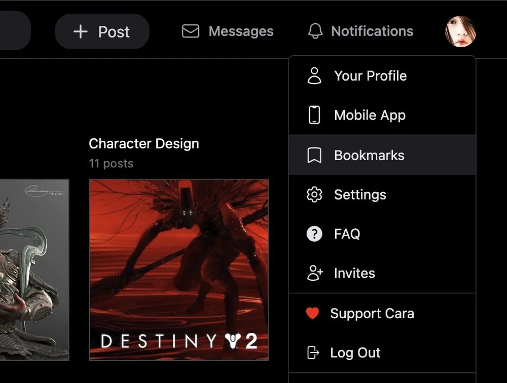 Dev Update #7 - Bookmarks! — Cara - Artist Social & Portfolio Platform