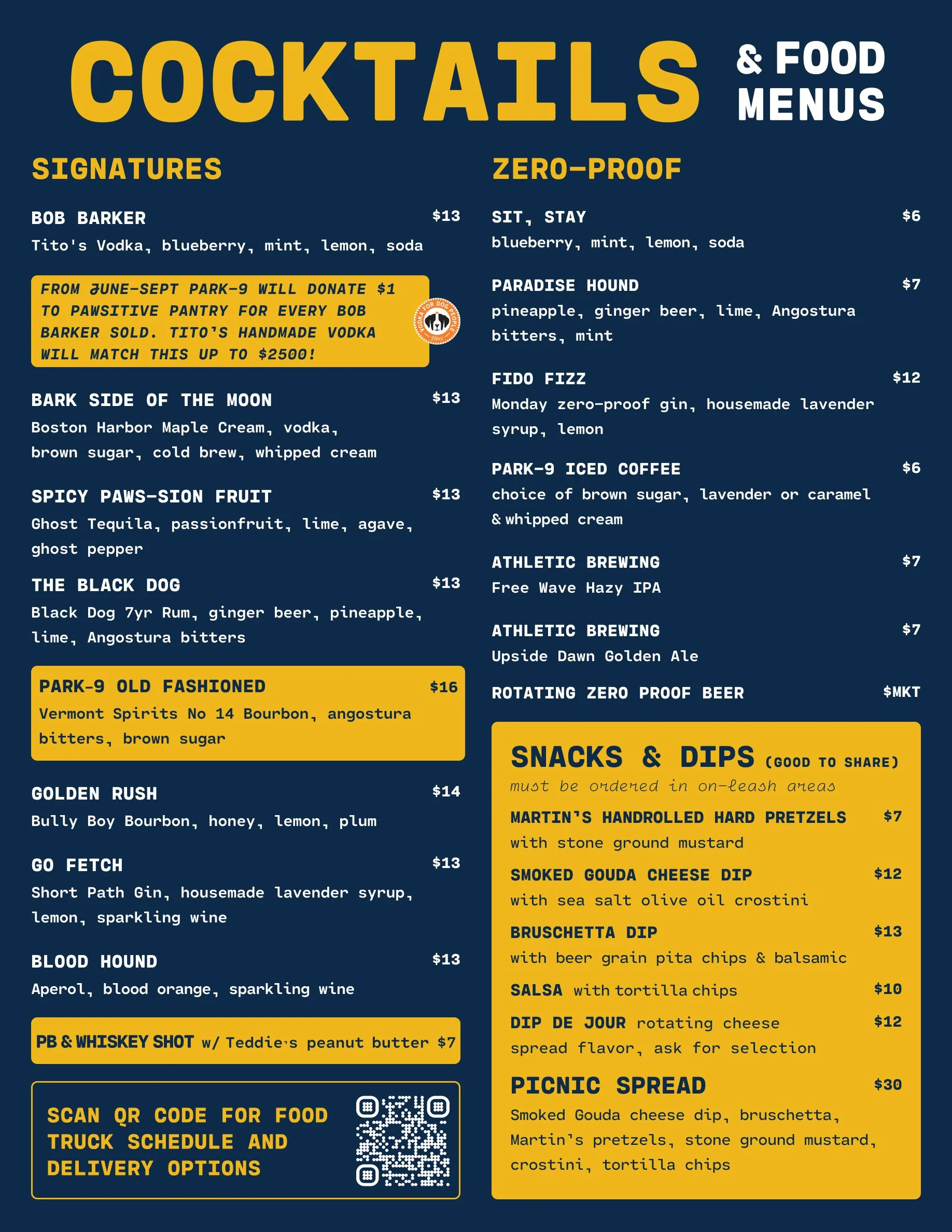 Dog Bar Food and Drink Menus - Humans and Dogs, Too! — Park-9 Dog Bar