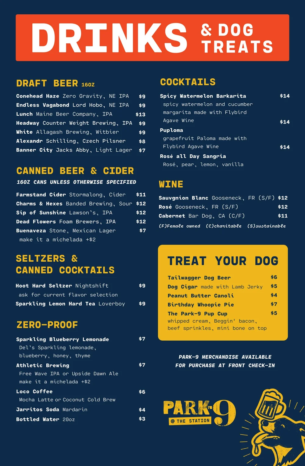 Dog Bar Food and Drink Menus - Humans and Dogs, Too! — Park-9 Dog Bar