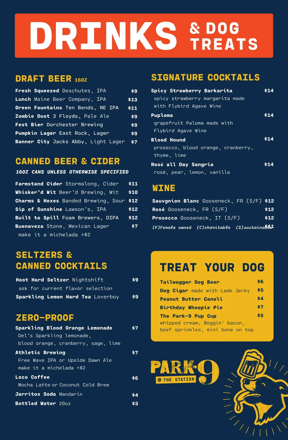 Dog Bar Food and Drink Menus - Humans and Dogs, Too! — Park-9 Dog Bar