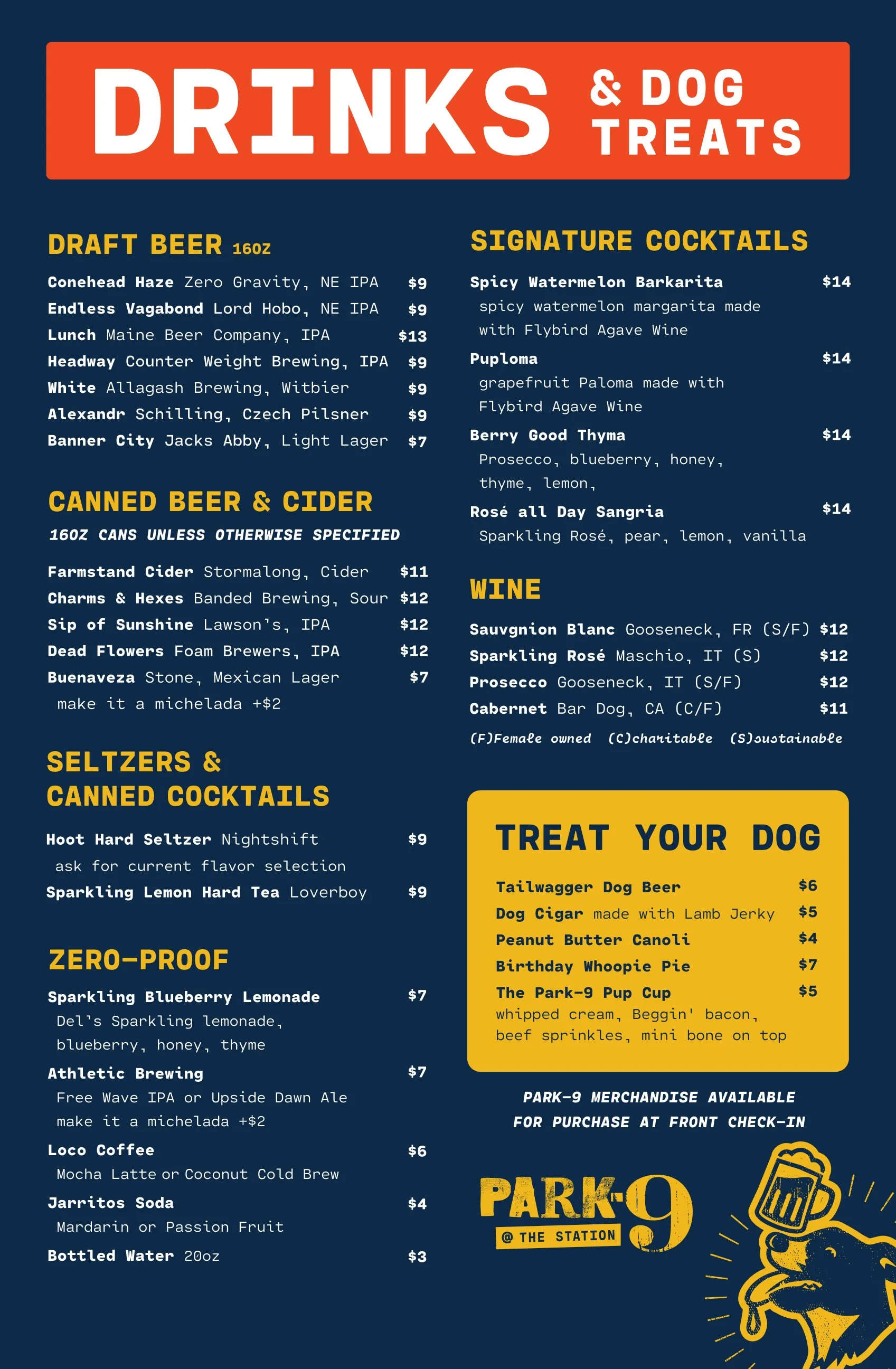 Dog Bar Food and Drink Menus - Humans and Dogs, Too! — Park-9 Dog Bar
