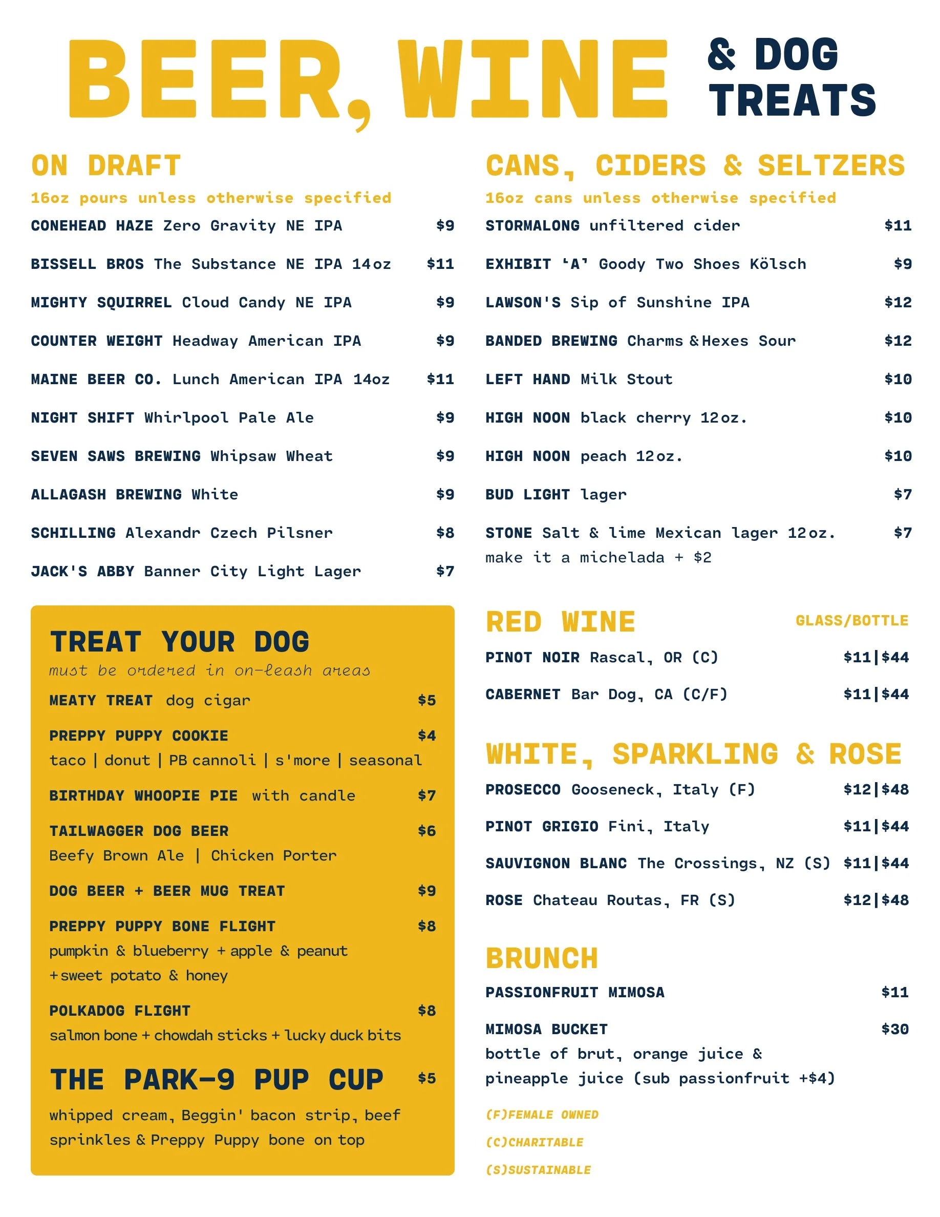 Dog Bar Food and Drink Menus - Humans and Dogs, Too! — Park-9 Dog Bar
