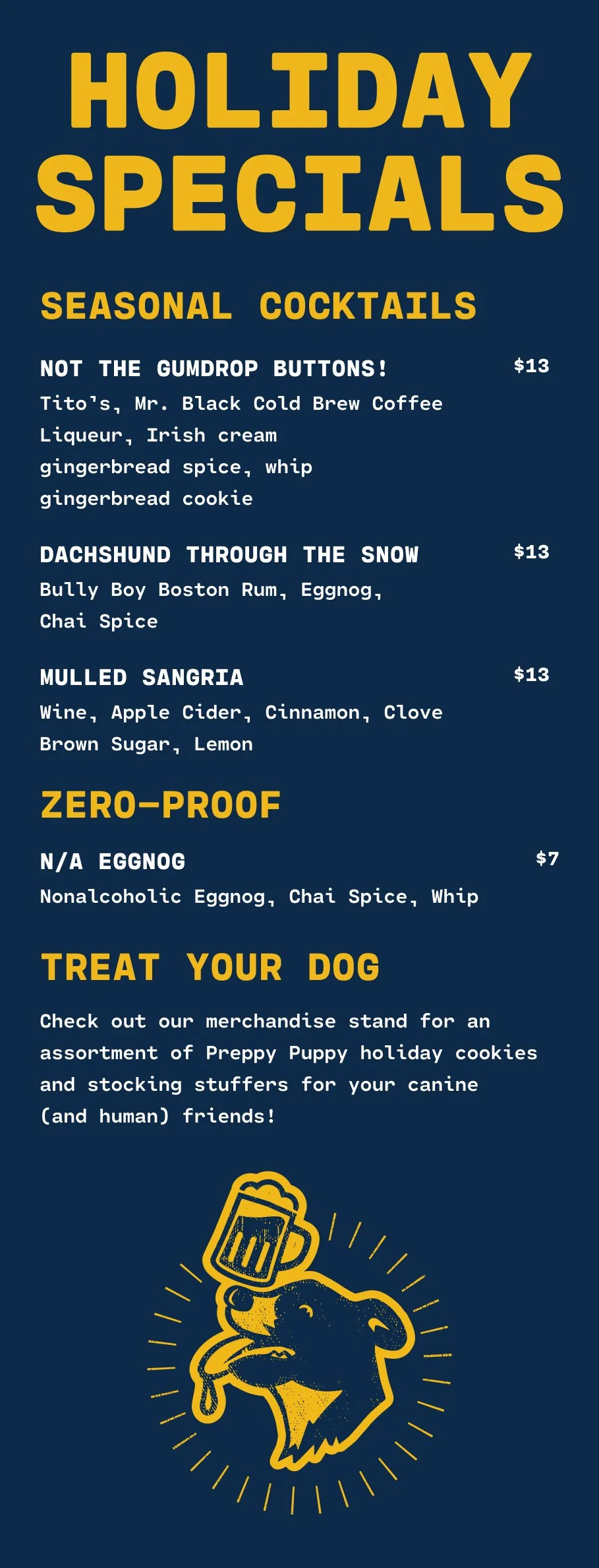 Dog Bar Food and Drink Menus - Humans and Dogs, Too! — Park-9 Dog Bar