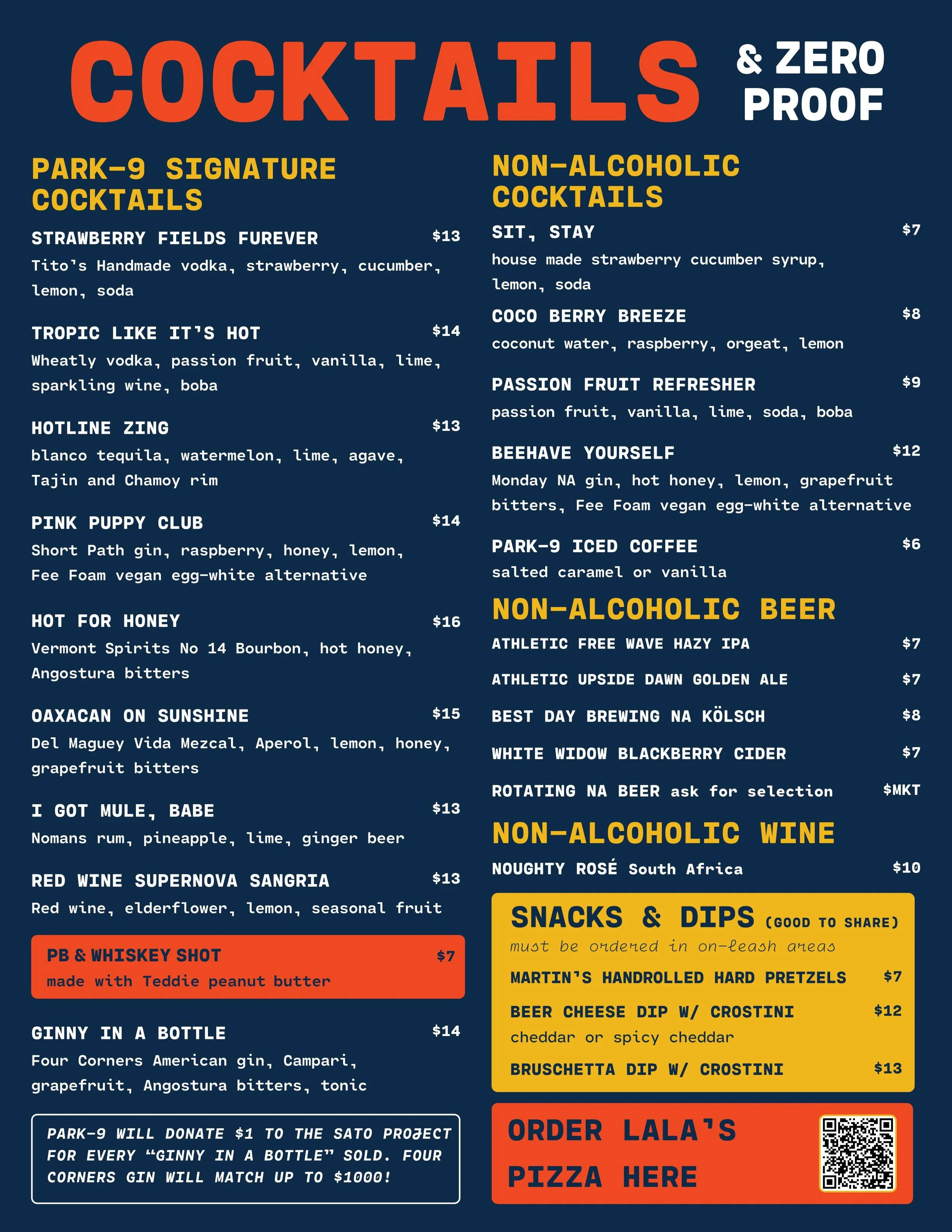 Dog Bar Food and Drink Menus - Humans and Dogs, Too! — Park-9 Dog Bar