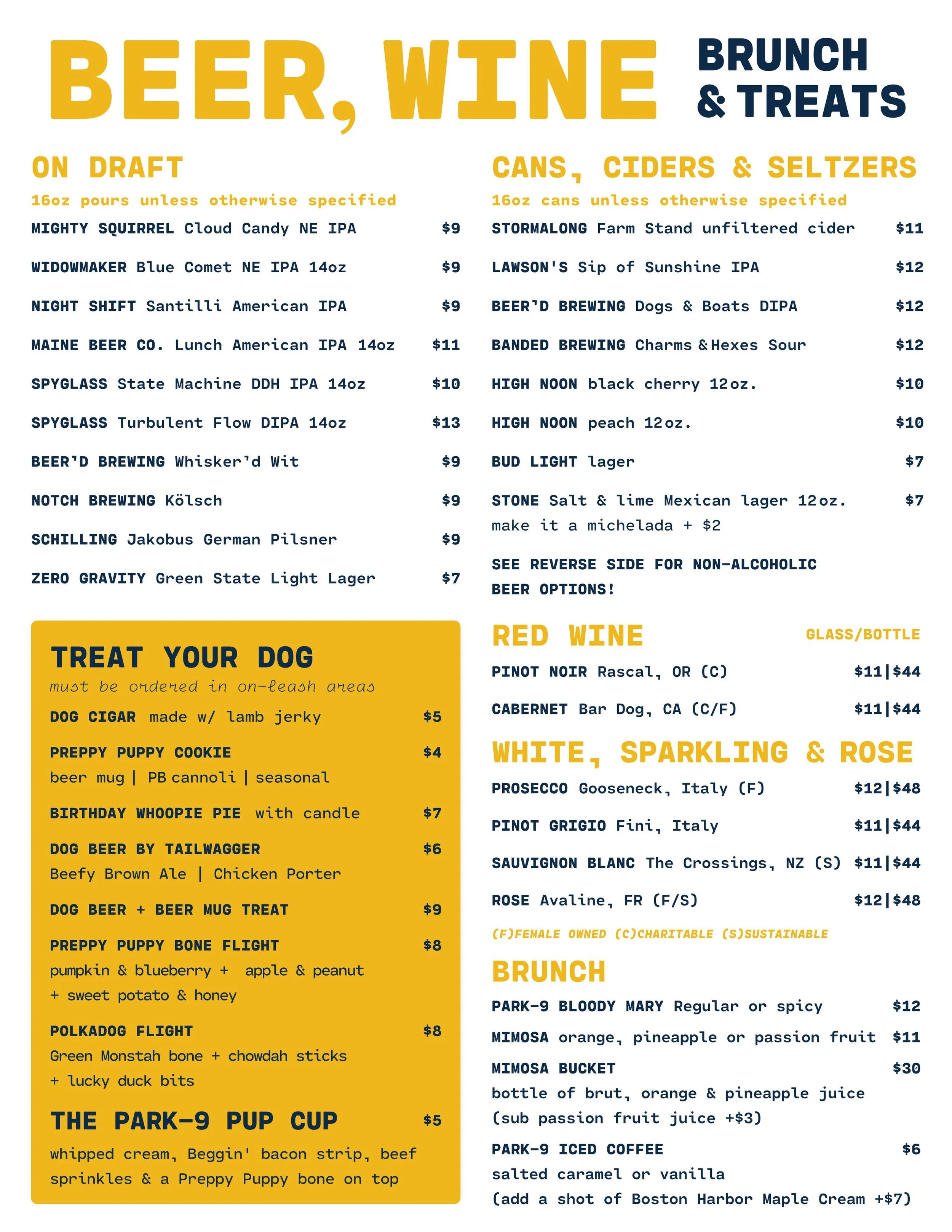 Dog Bar Food and Drink Menus - Humans and Dogs, Too! — Park-9 Dog Bar