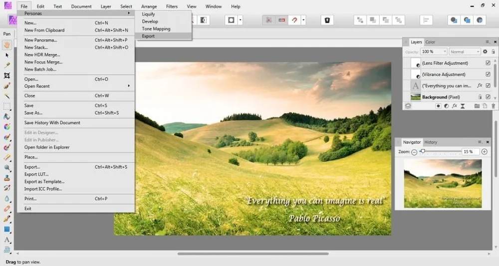 How to Use the Export Persona in Affinity Photo